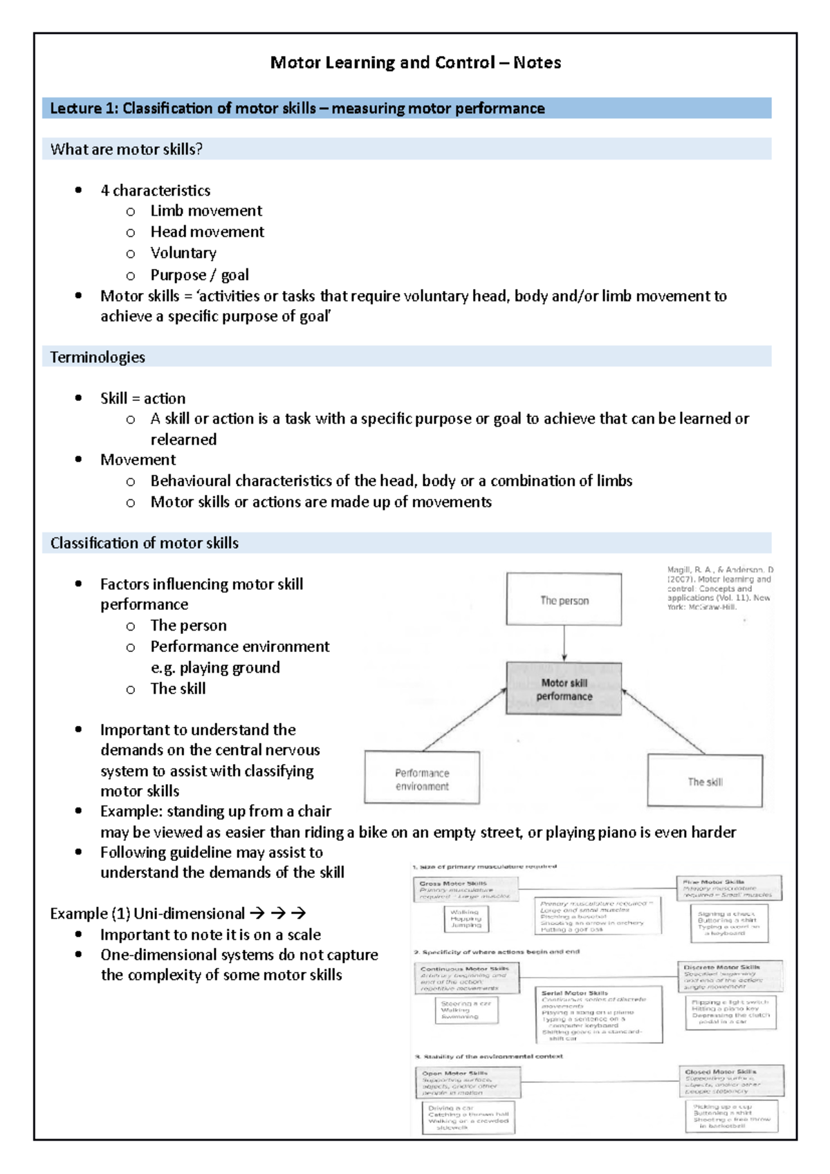 Motor Learning and Control Notes - Lecture Insights and Applications ...