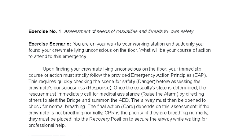 EFA Exercise: Assessing Casualties & Safety Threats - Studocu
