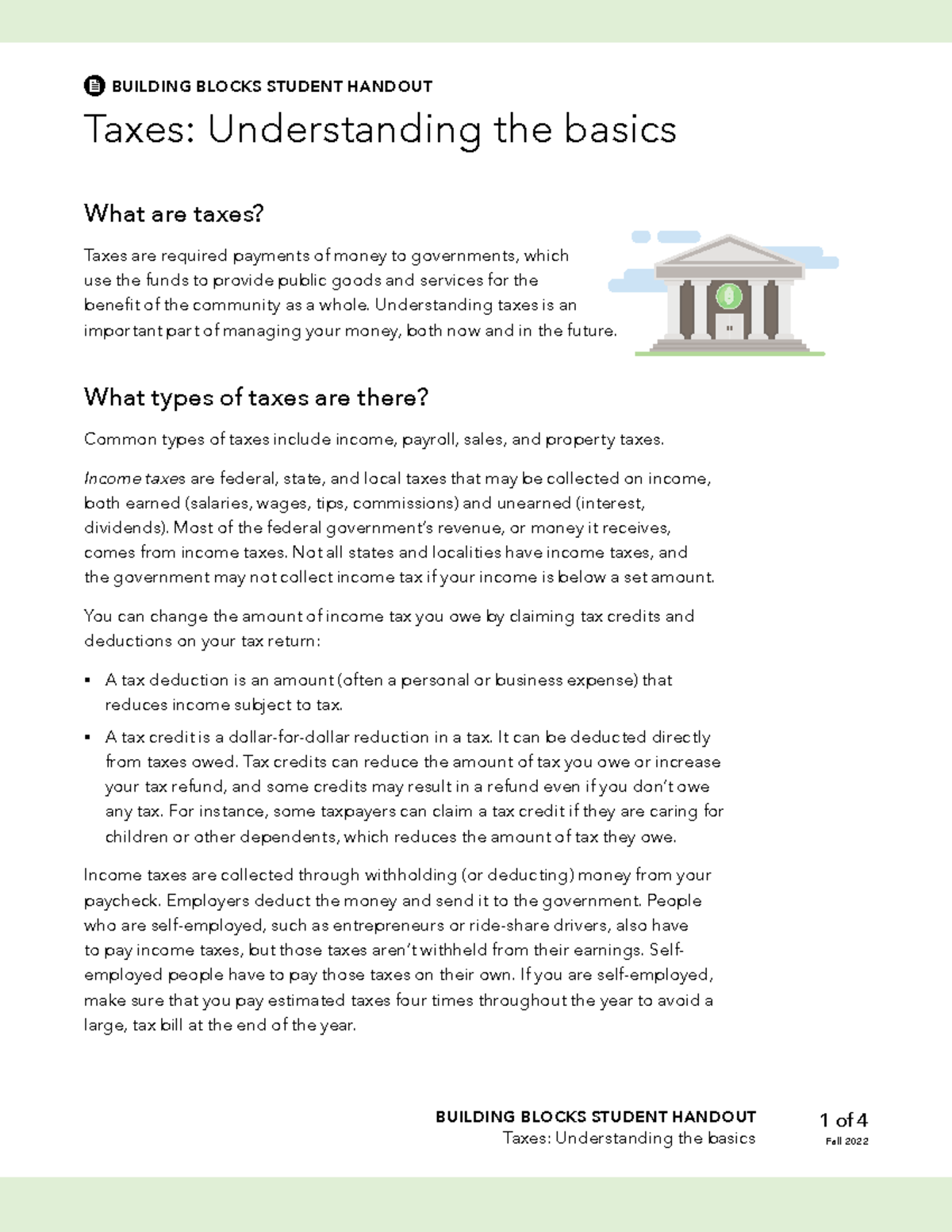 Understanding Taxes: A Building Blocks Handout for CFPB Students - Studocu