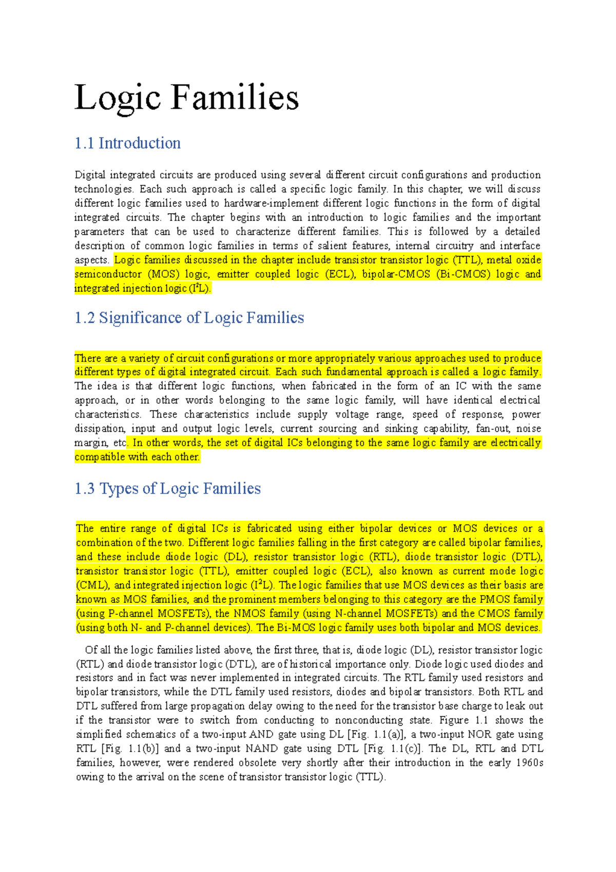 Logic Families notes - Logic Families 1 Introduction Digital integrated ...