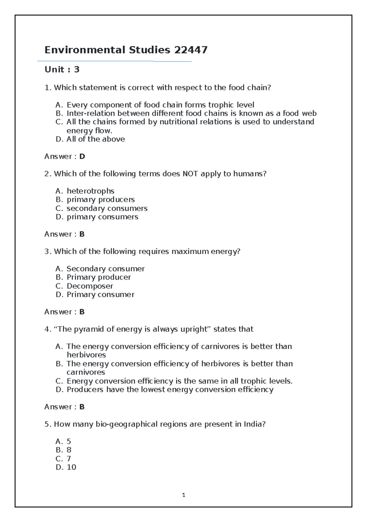 EST MCQ - MCQ for EST - Environmental Studies 22447 Unit : 3 1. Which ...