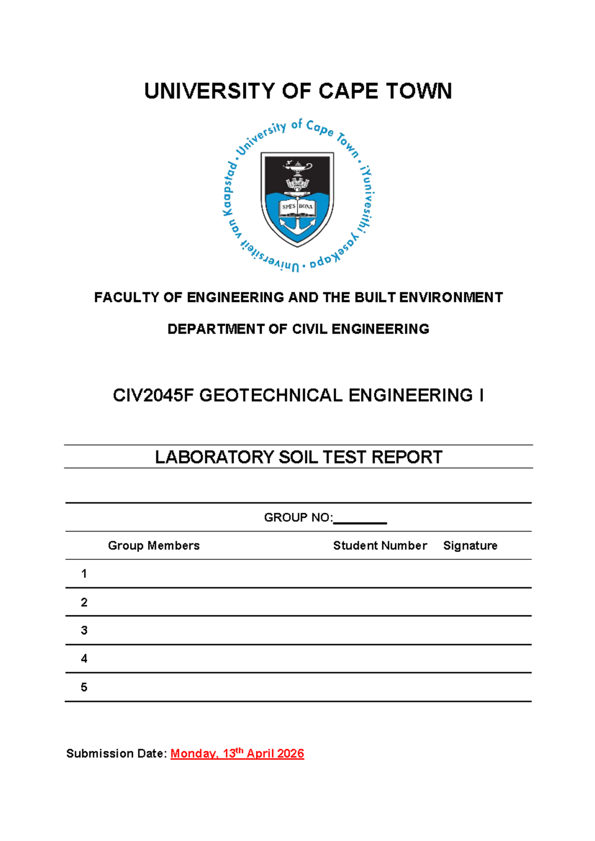 CIV2045F Geotechnical Engineering I Soil Lab Test Report Guide - Studocu