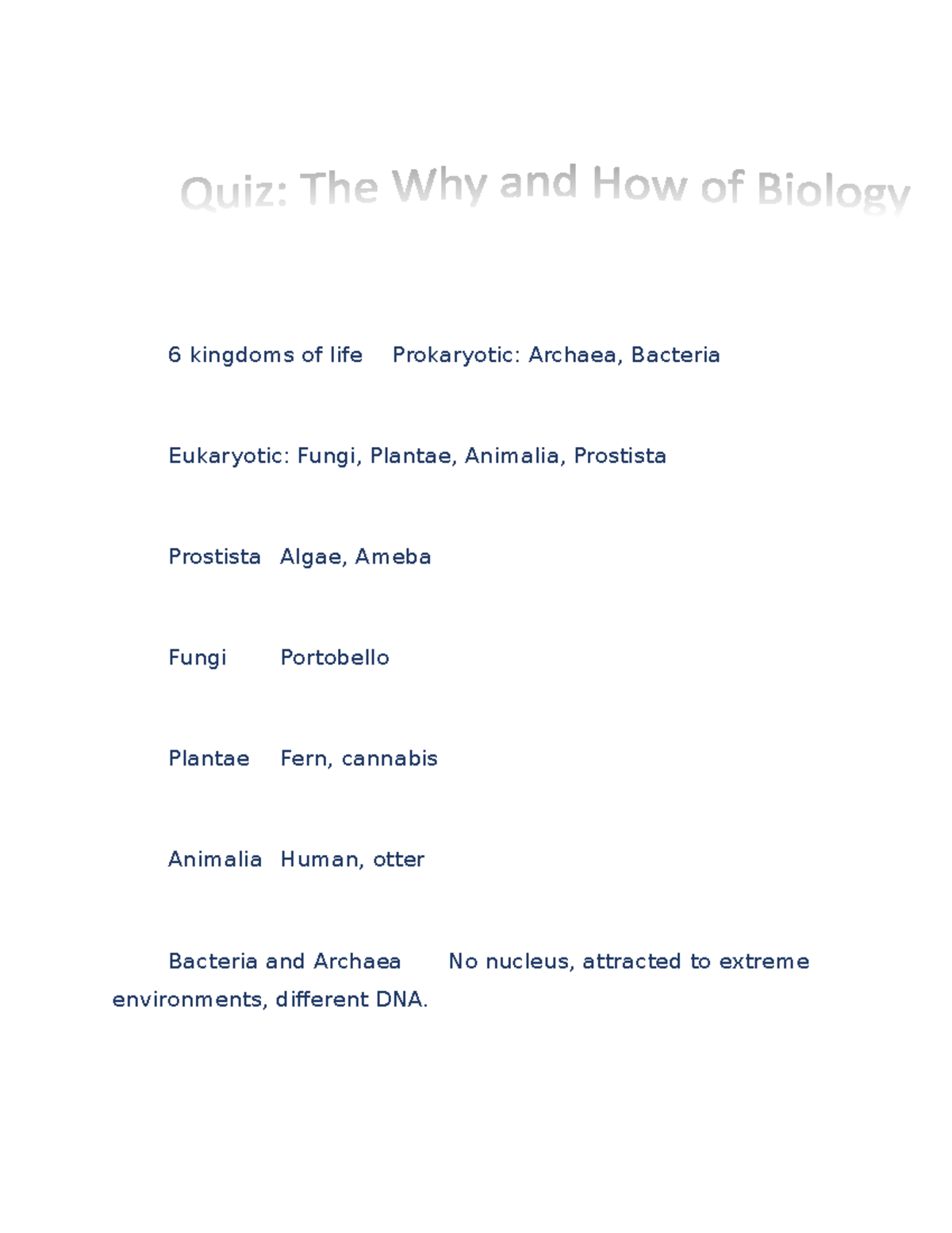 Quiz: Exploring the Principles and Themes of Biology - Studocu