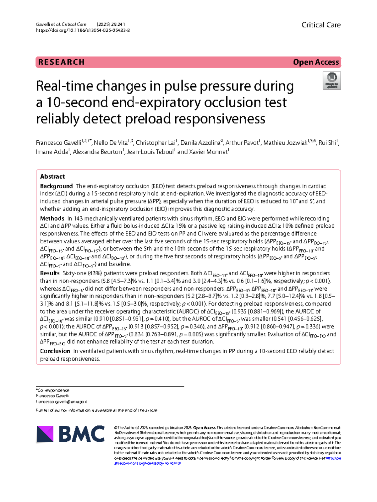EEO and EIO Tests for Preload Responsiveness in Critical Care (CC 2025 ...