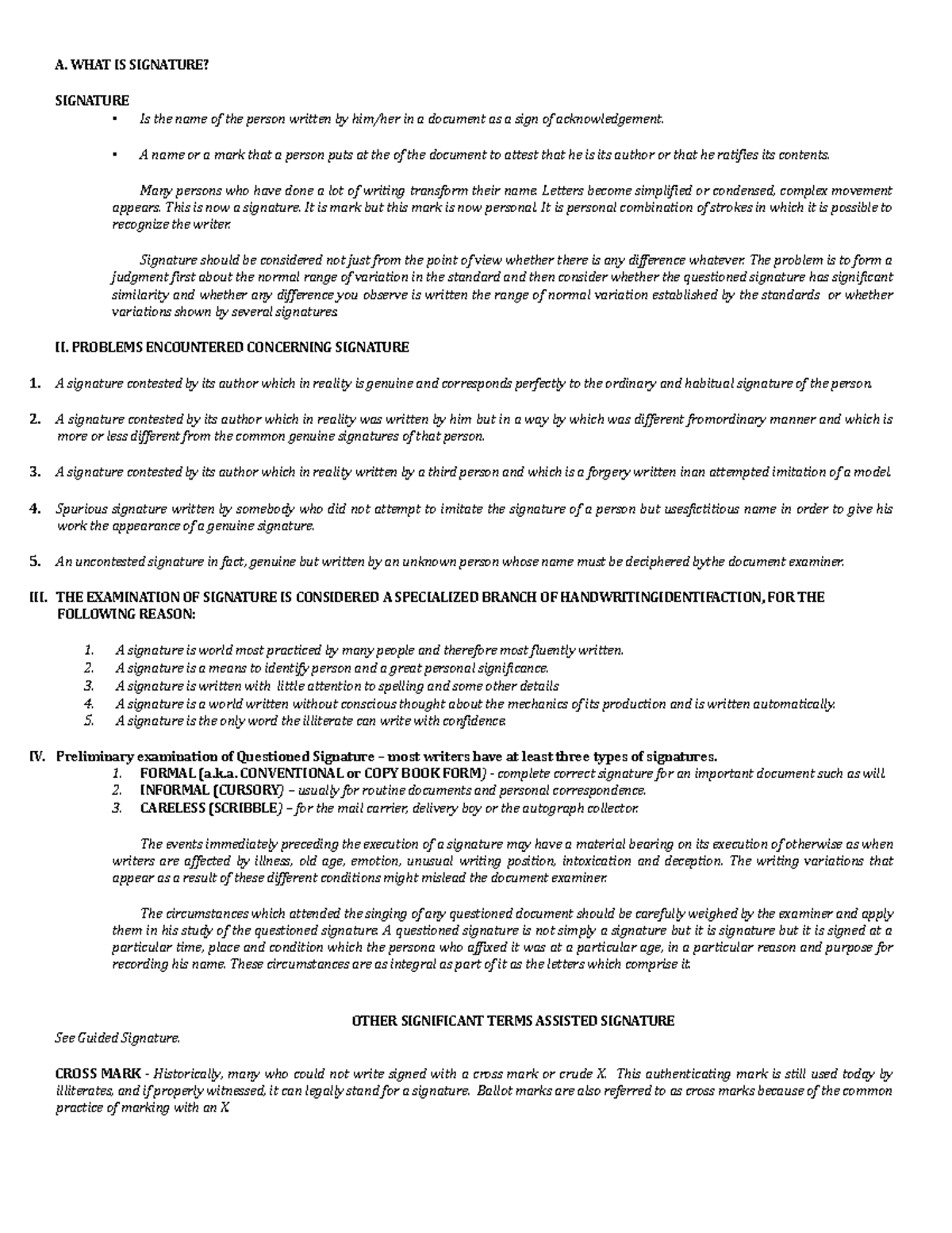 IM 6 Module: Analysis and Examination of Questioned Signatures - Studocu