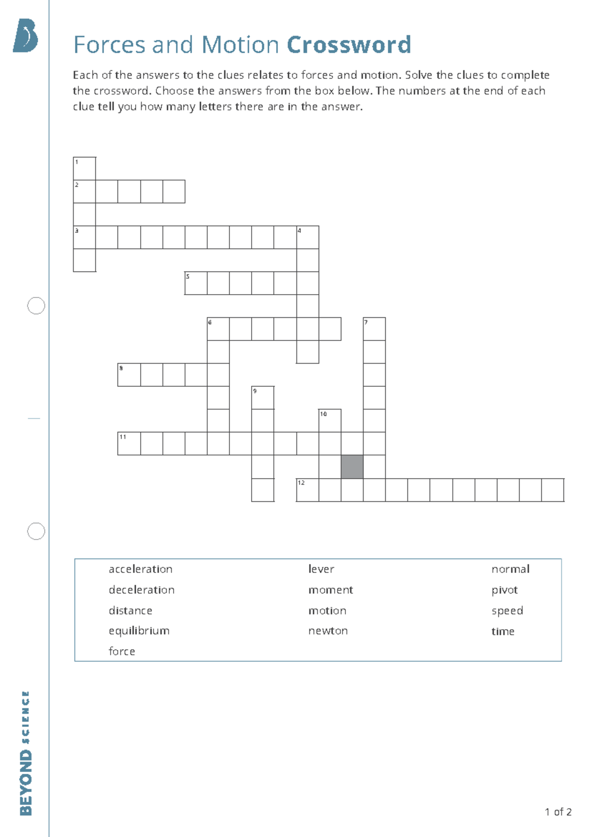 KS3 Forces and Motion Crossword Puzzle Solutions - Studocu