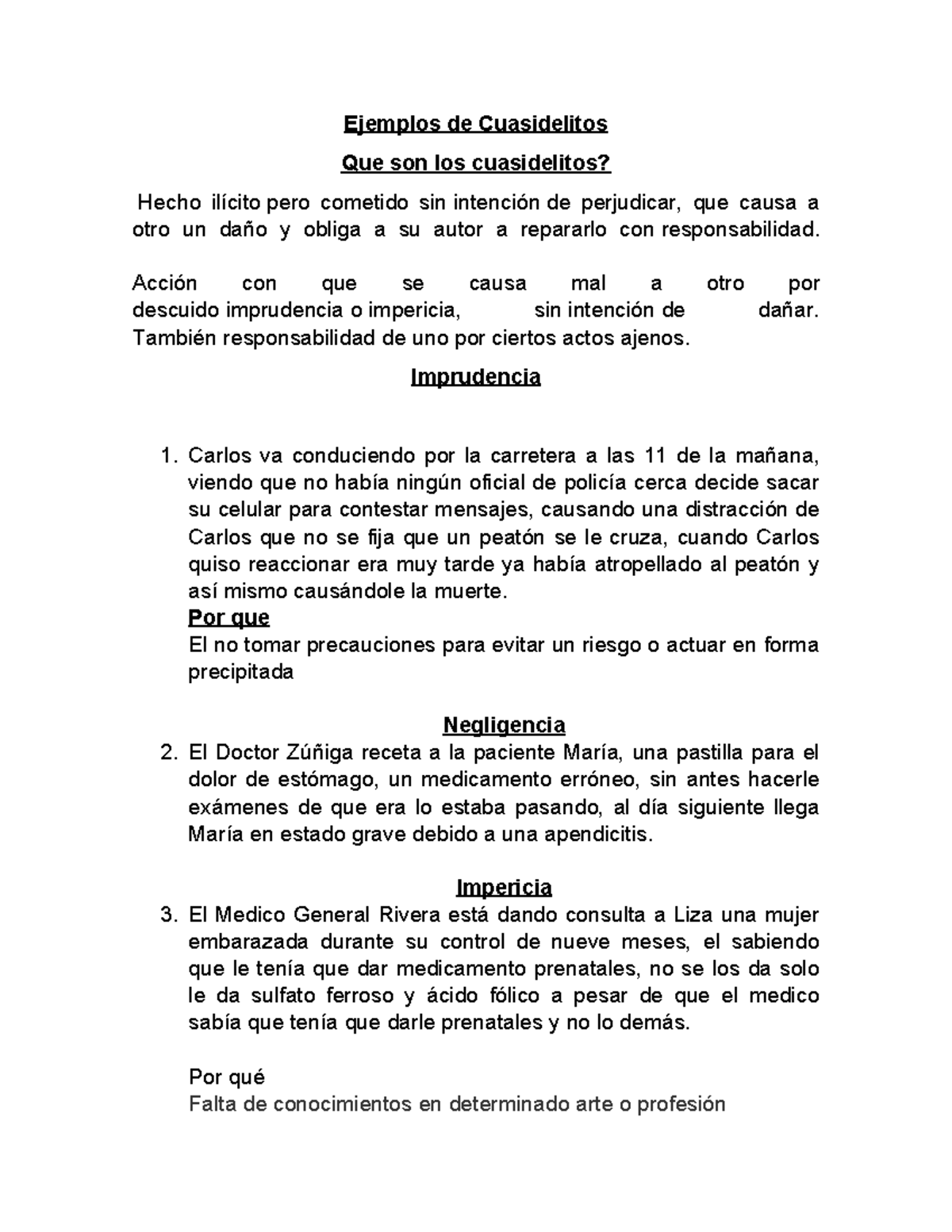 Ejemplos de Cuasidelitos: Análisis y Casos Prácticos - Studocu