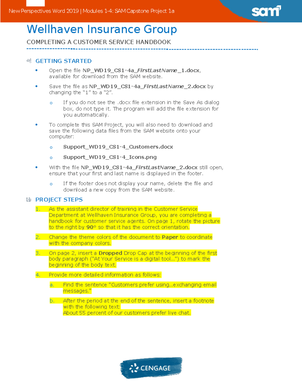 Instructions for NP WD19 CS1-4a Customer Service Handbook Completion ...