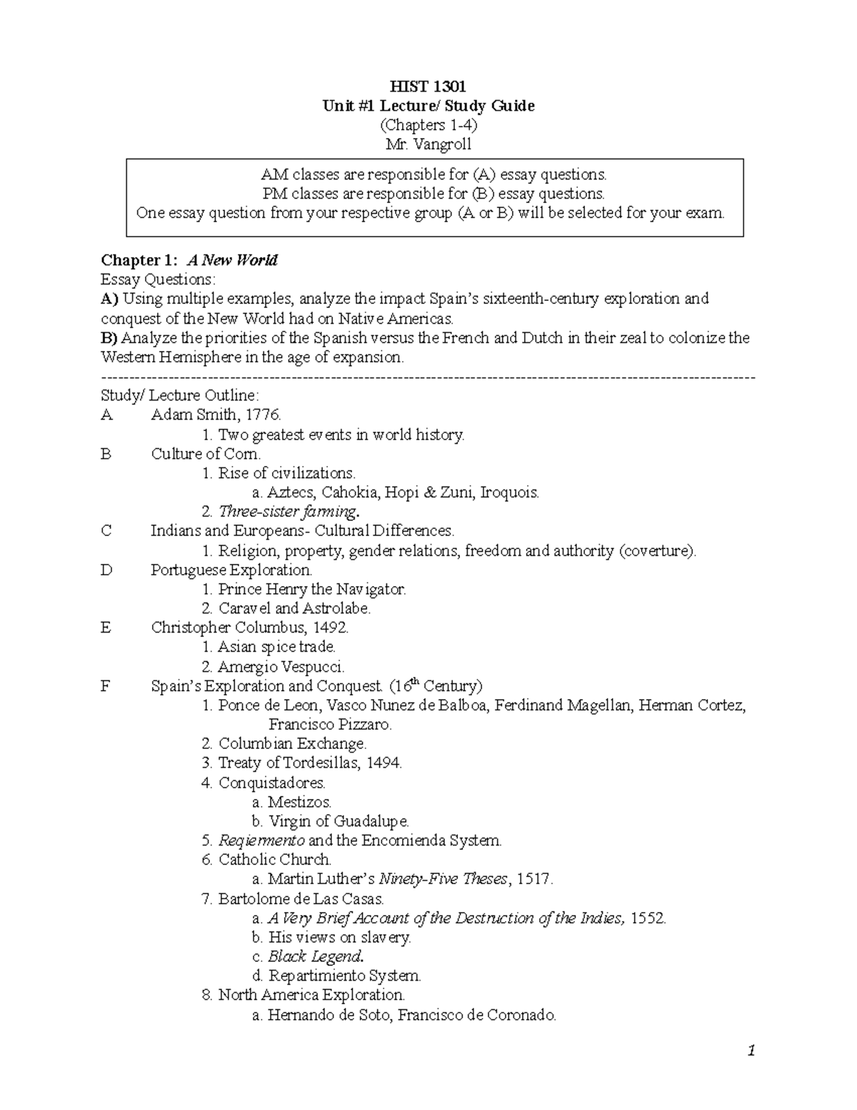 HIST 1301 Unit #1 Final Exam Study Guide (Chapters 1-4) - Studocu