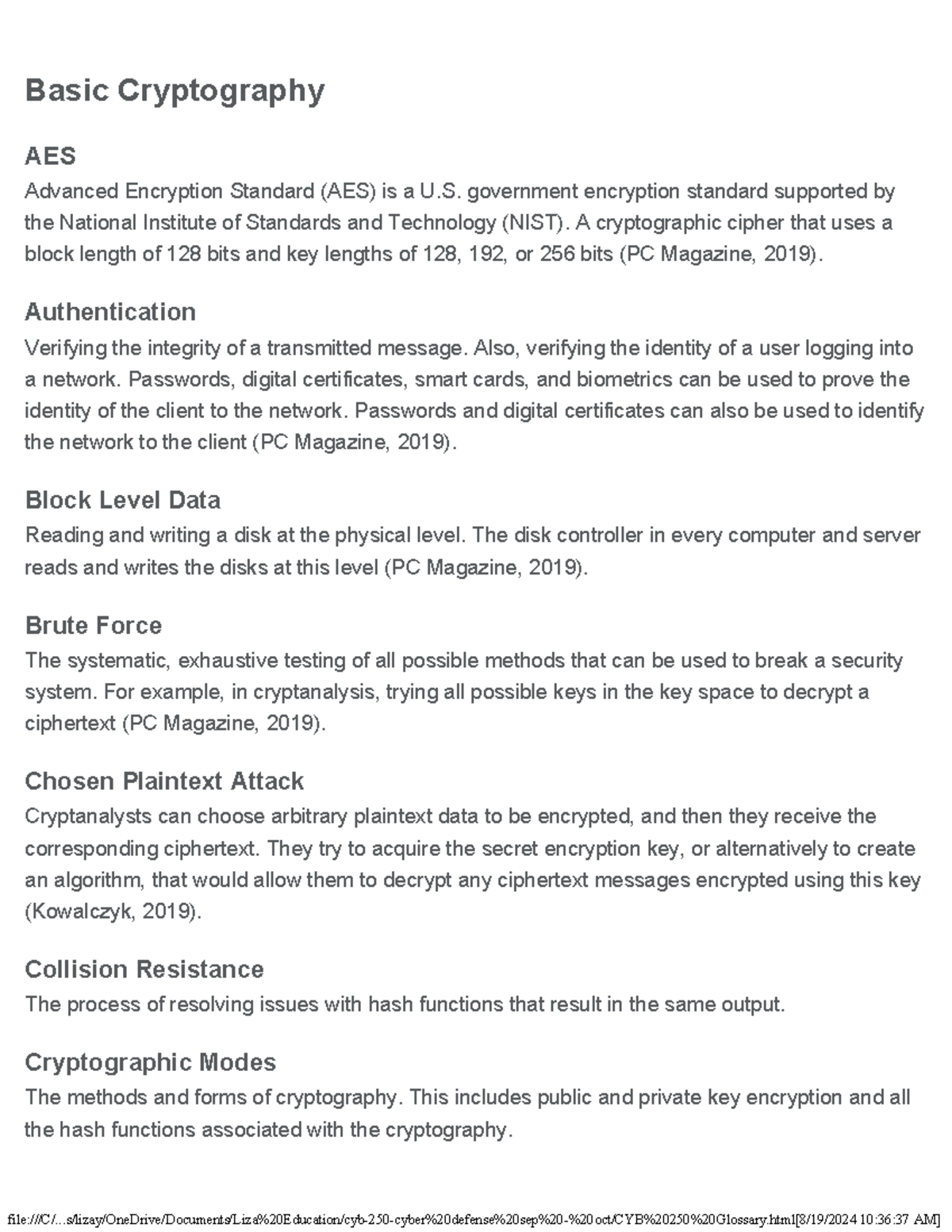 CYB 250 Glossary of Key Cryptography Terms and Concepts - Studocu
