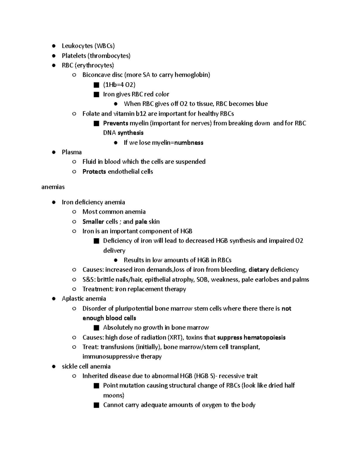 Patho exam 2 study guide - Leukocytes (WBCs) Platelets (thrombocytes ...