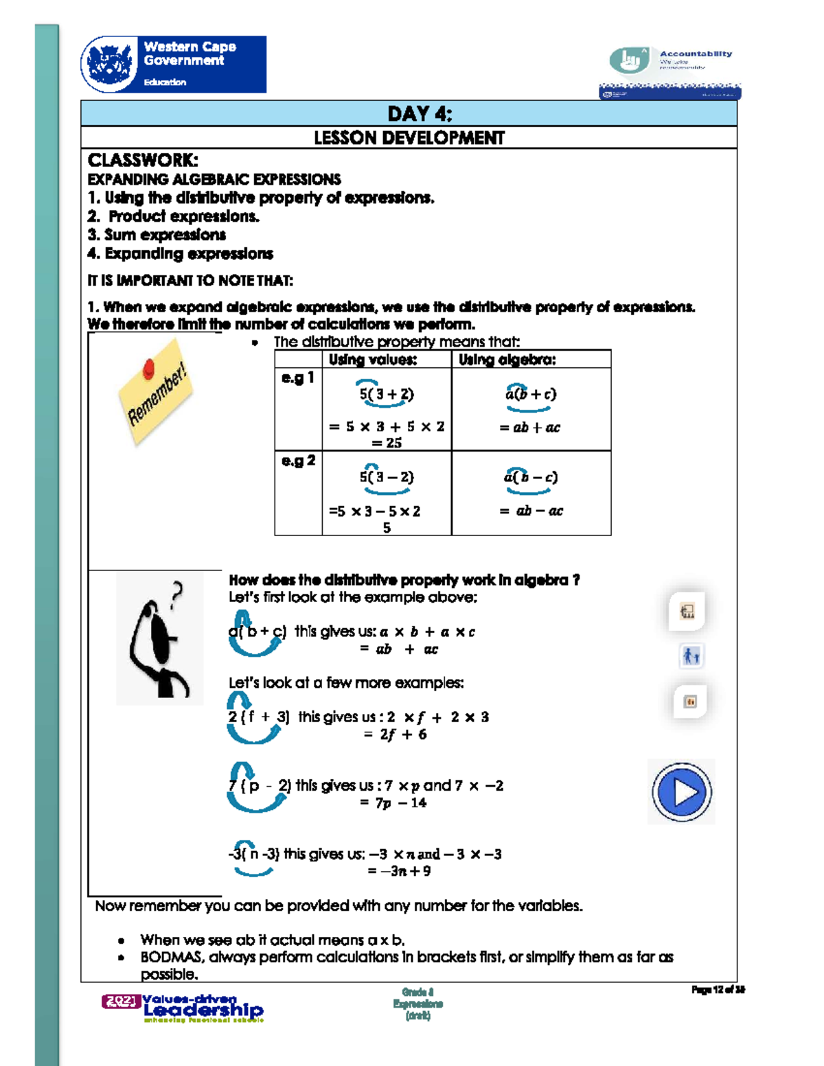 EDU 101: Lesson Development on Expanding Algebraic Expressions - Studocu