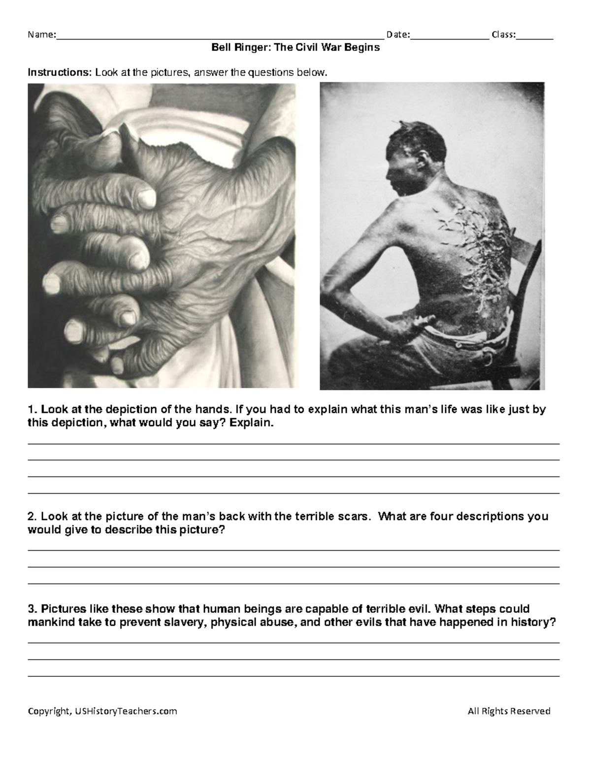 01 The Civil War Begins - Bell Ringer Activity and Reflection - Studocu
