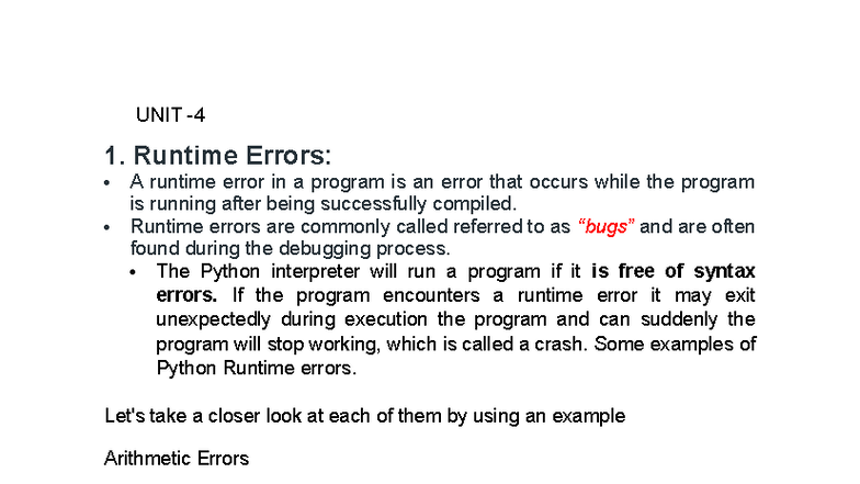 UNIT 1: Understanding Runtime Errors in Python Programming - Studocu