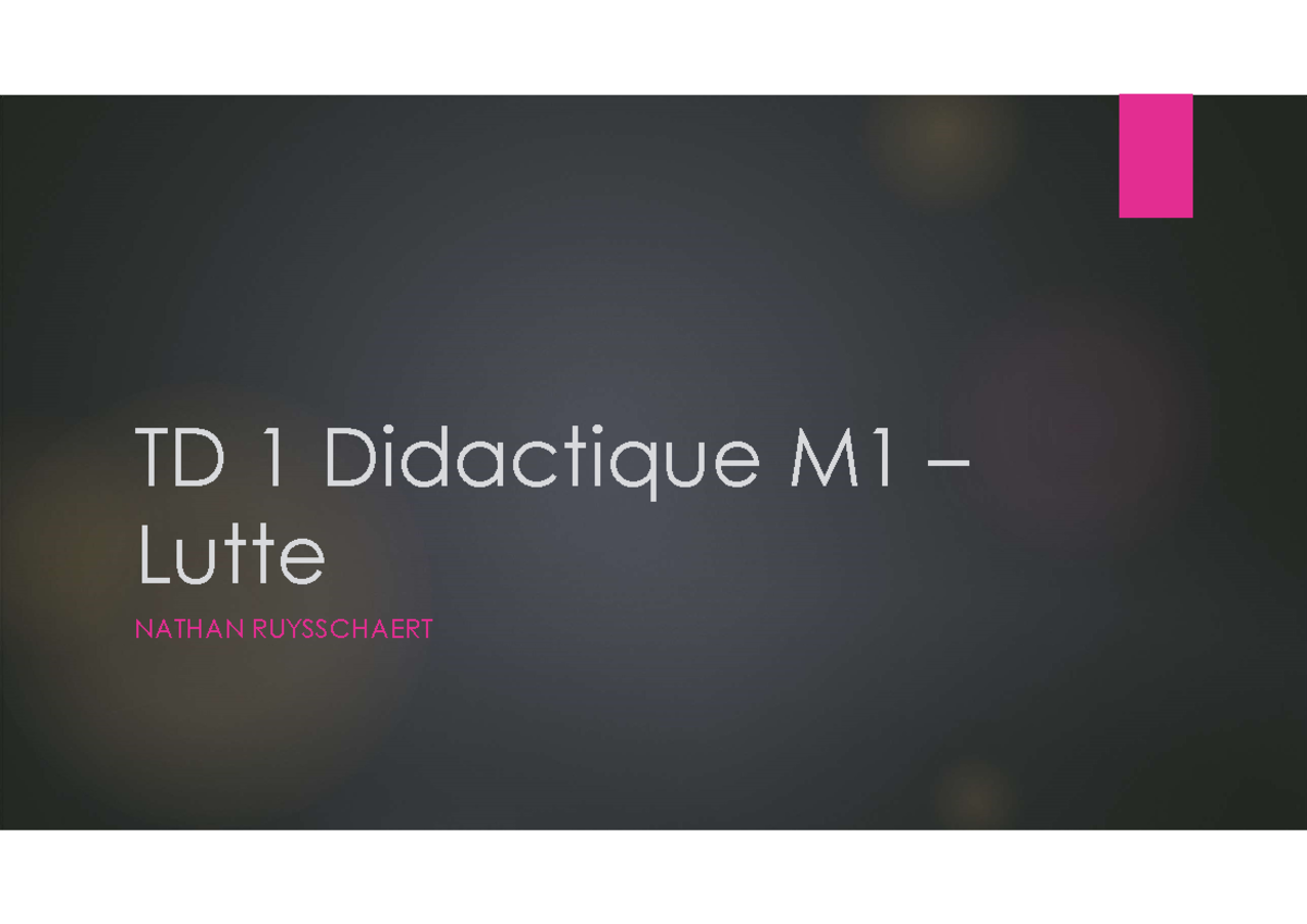 TD1 Lutte M1: Analyse de la Motricité et Propositions de SA - Studocu