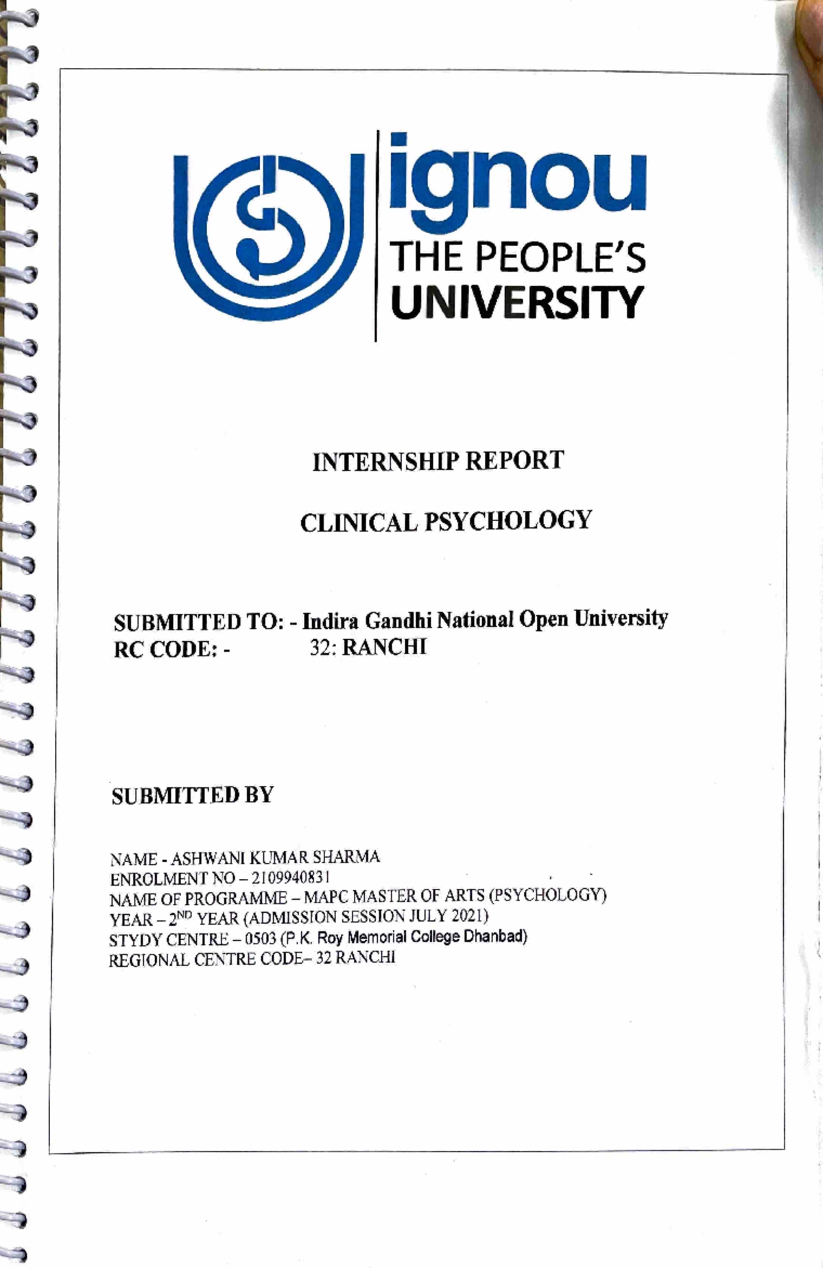 Internship Report: Clinical Psychology - MAPC Program (Year 2) - Studocu