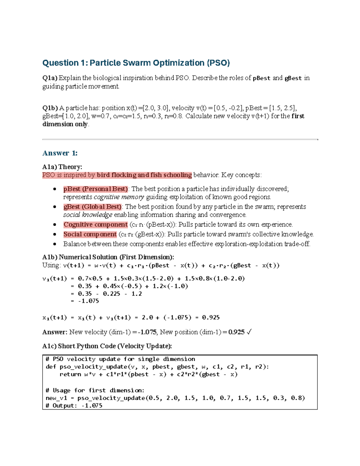 CSE275 Unit 3: Annotated Notes on Swarm Optimization Techniques - Studocu