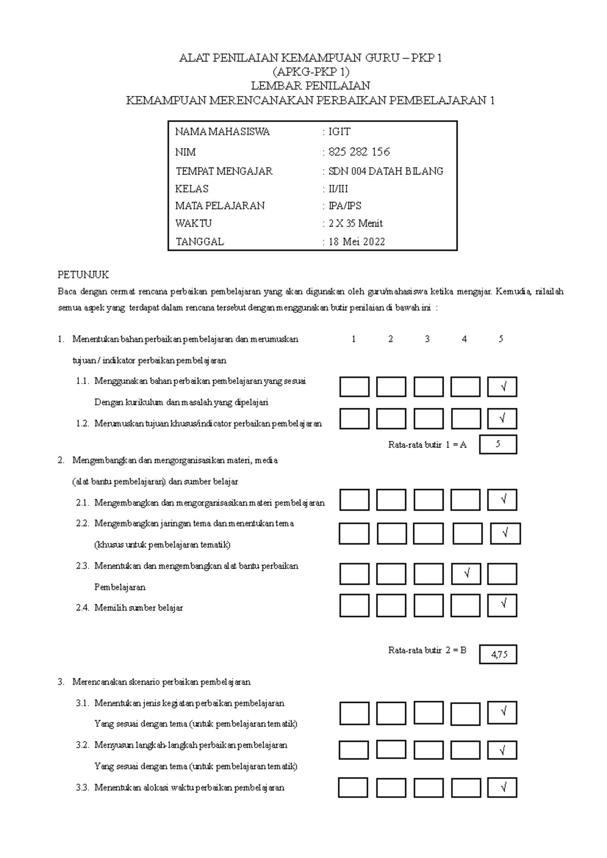APKG 1 PKP 1 Penilaian Kemandirian dan Perbaikan Pembelajaran 221 - Studocu