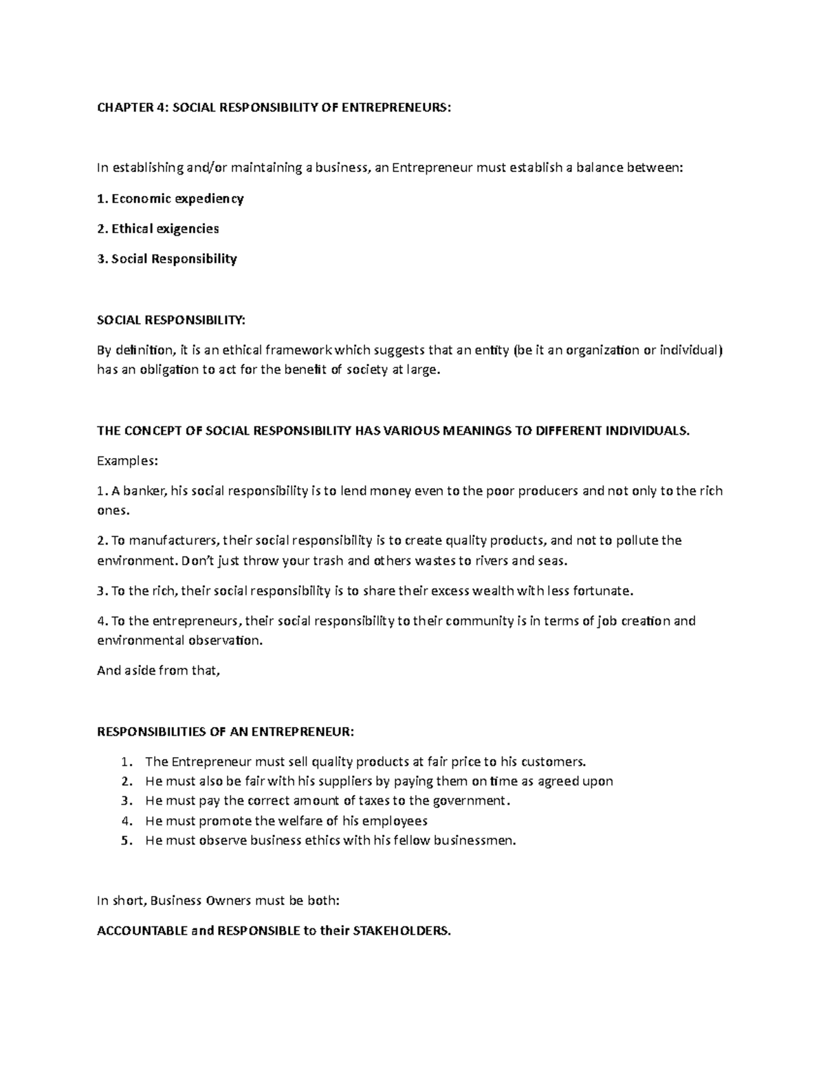 Chapter 4 - Social Responsibility of Entrepreneurs - business ethics ...