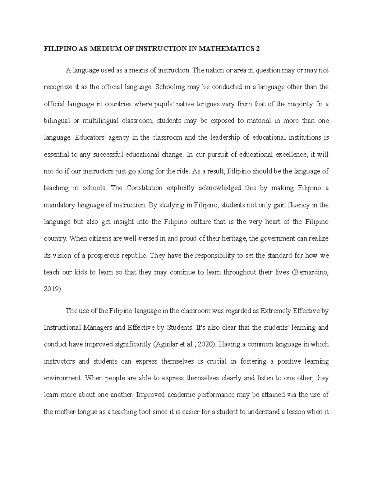 Filipino as a Medium of Instruction in Math 2: Impact on Learning ...