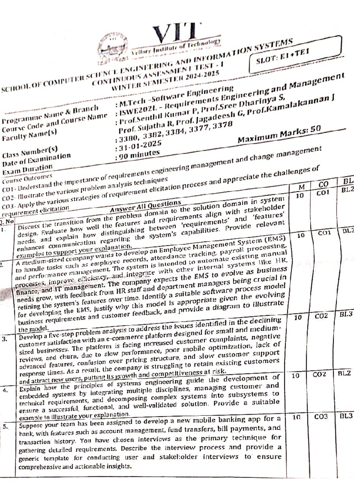 Requirements engineering and management - VIT Vellore Institute of Technology INFORMATION ...