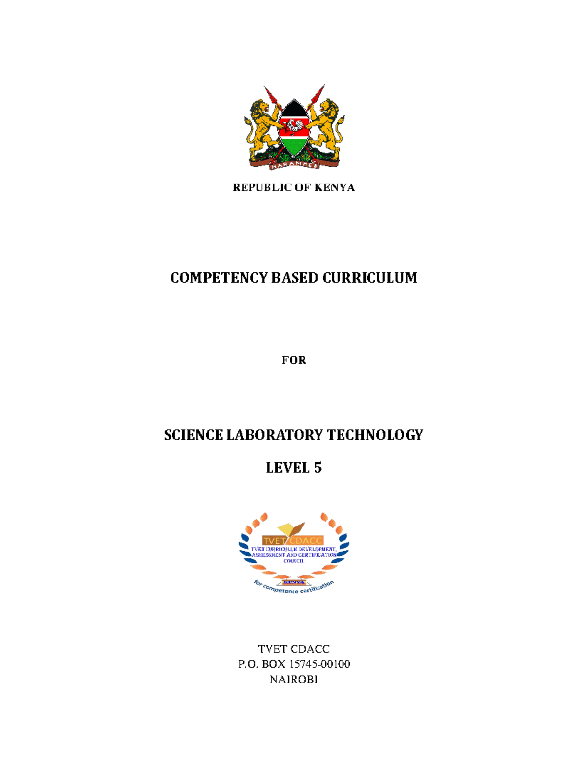 Science Laboratory Technology Level 5 Curriculum Overview - TVET CDACC ...