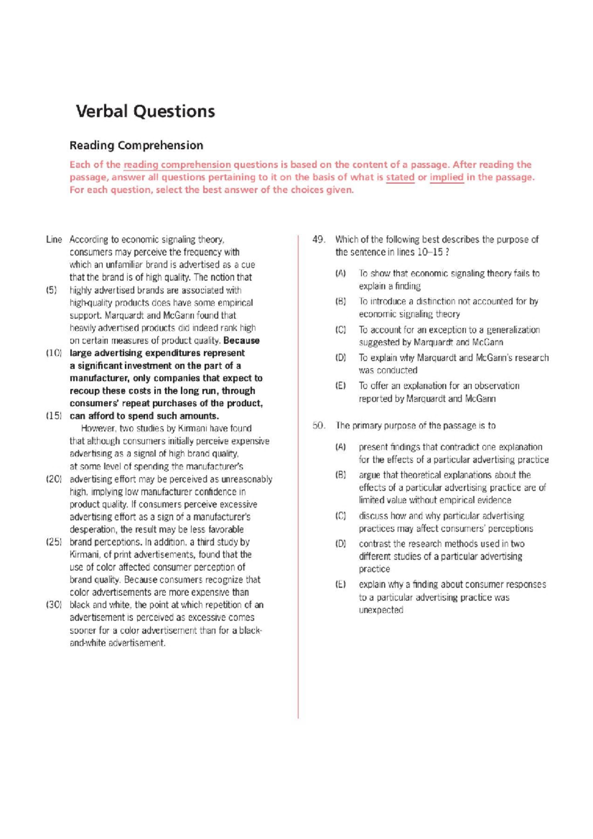 GMAT Verbal Sample Paper 1: Reading Comprehension Questions - Studocu