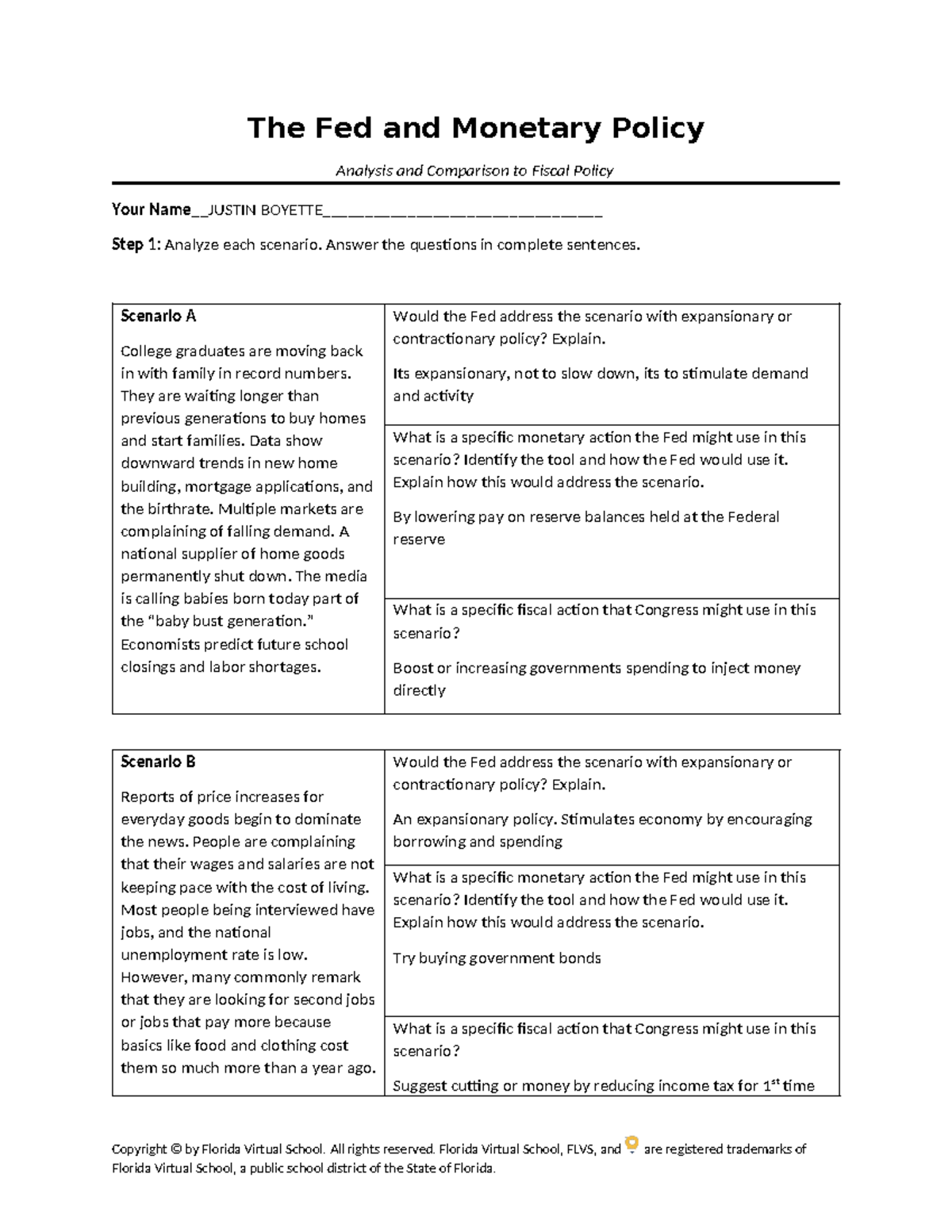 Fed and Monetary Policy Analysis: Scenarios A & B Comparison - Studocu