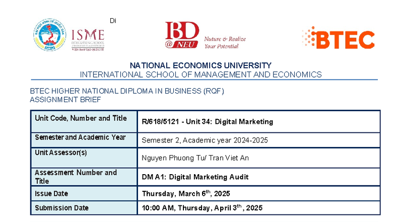 DM A1: Digital Marketing Audit for Unit 34 - BTEC HND Business - Studocu