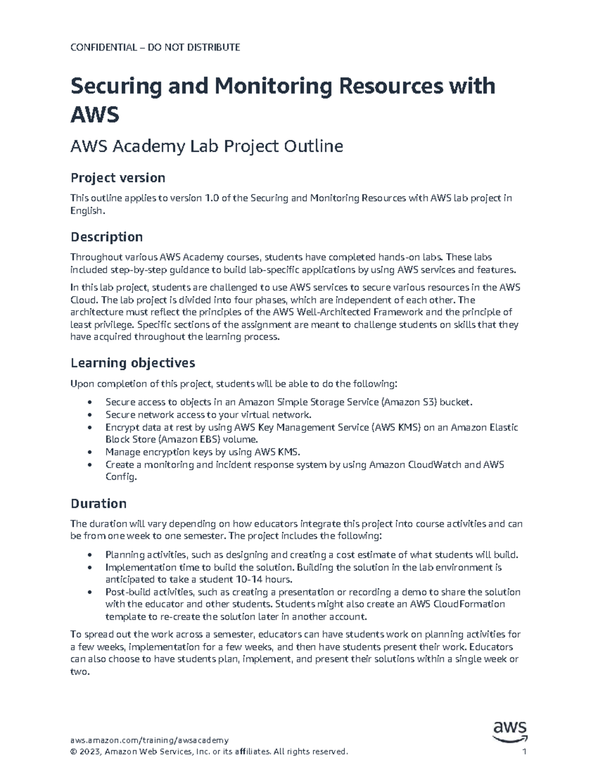 Aws Academy Lab Project Securing Resources With Aws Version 1 0