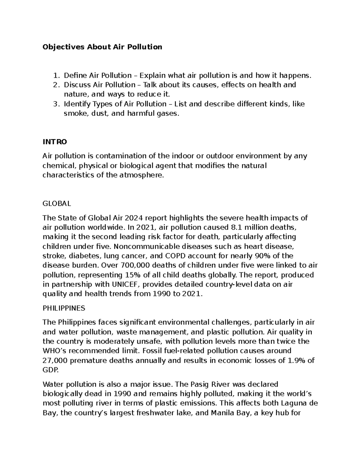 G3 AIR Pollution - envi notes - Objectives About Air Pollution 1 ...