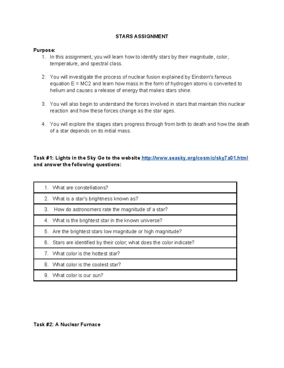 STARS 101: Understanding the Life Cycle of Stars - A Webquest - Studocu