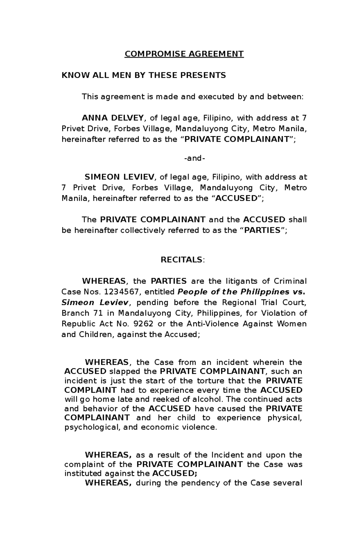 Compromise Agreement & Motion for Provisional Dismissal - COMPROMISE ...