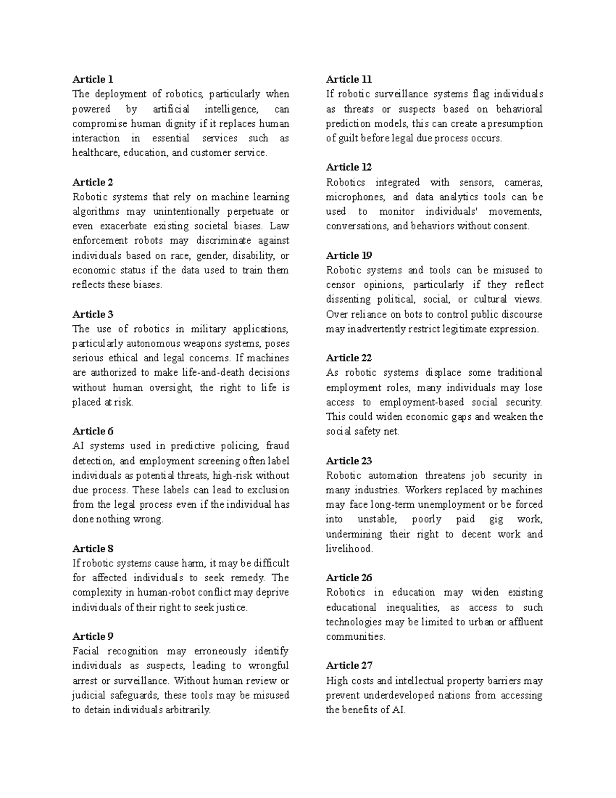 Ethical Concerns in Robotics: Impacts on Society and Employment - Studocu