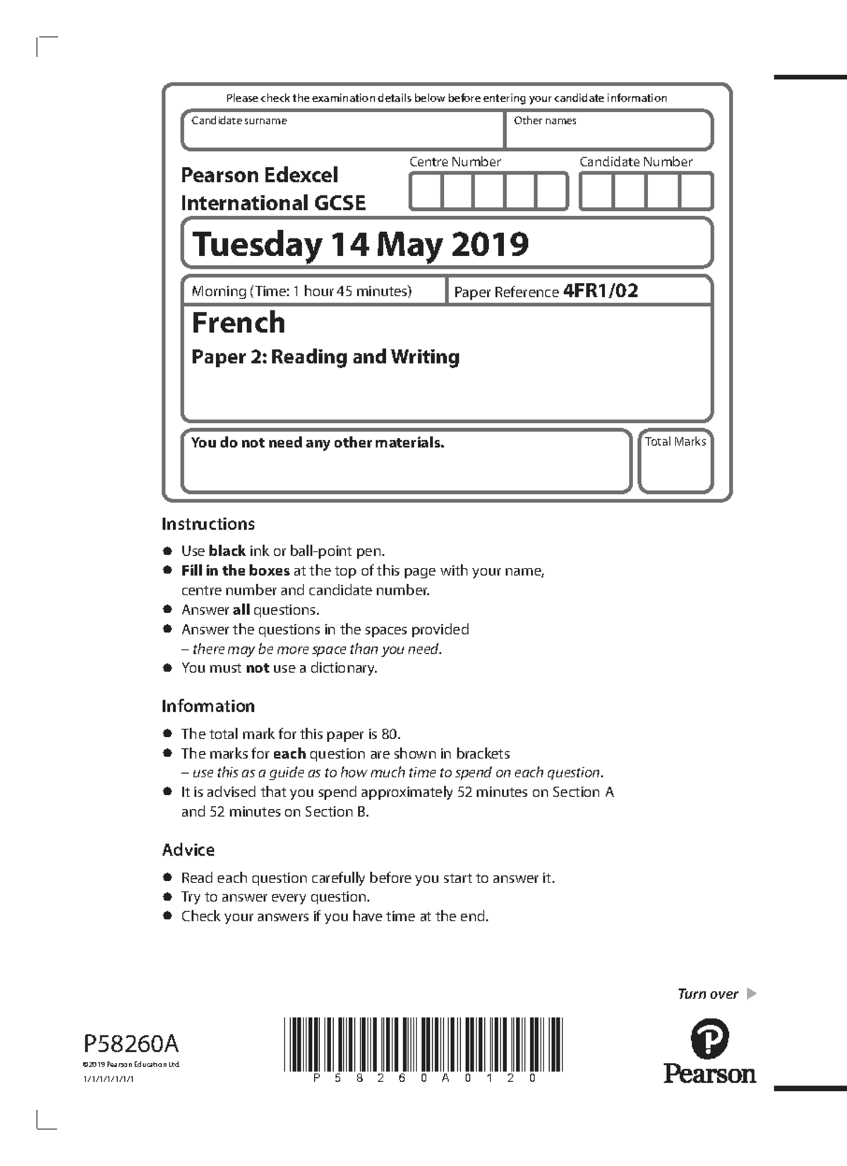 4FR1 02 Practice Exam - French Paper 2: Reading and Writing - Studocu