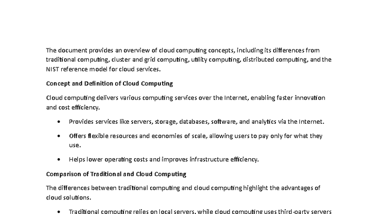 Cloud Computing Concepts Overview: Differences & Models - Studocu