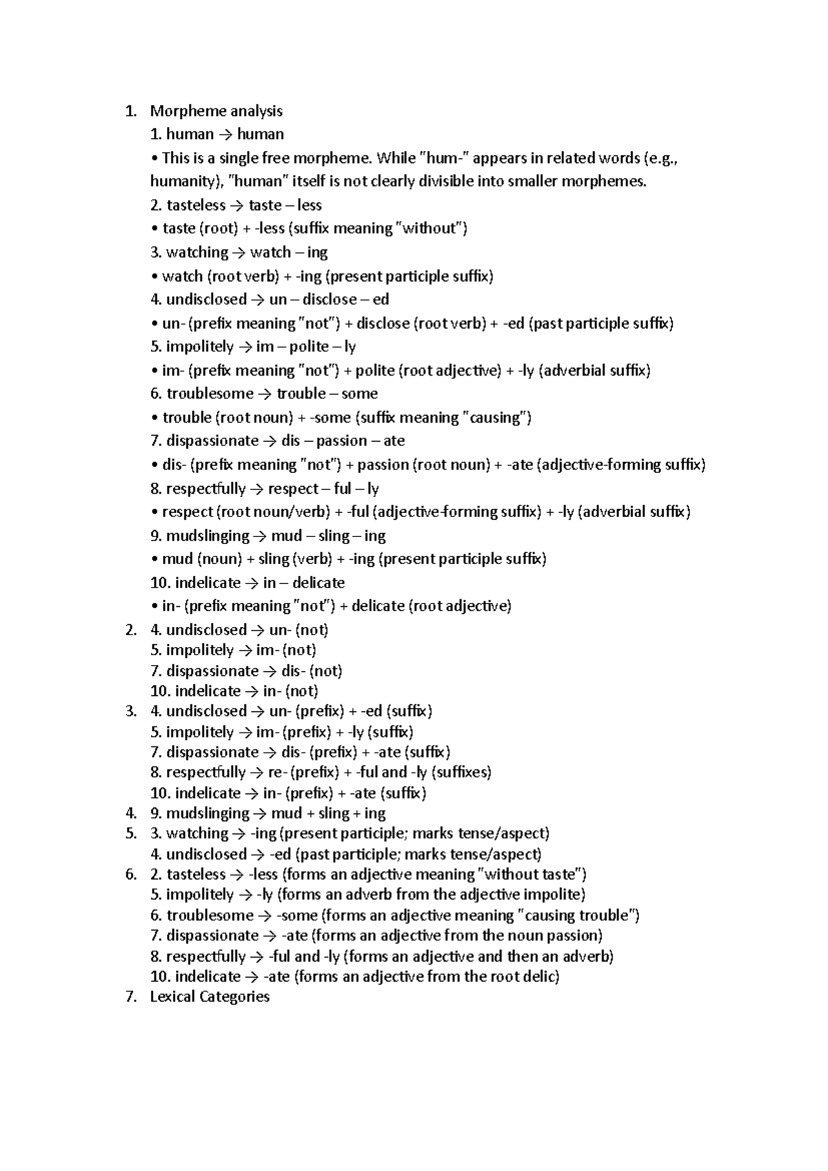 Morpheme Analysis and Lexical Categories - Practice Exercise 25 (092426 ...