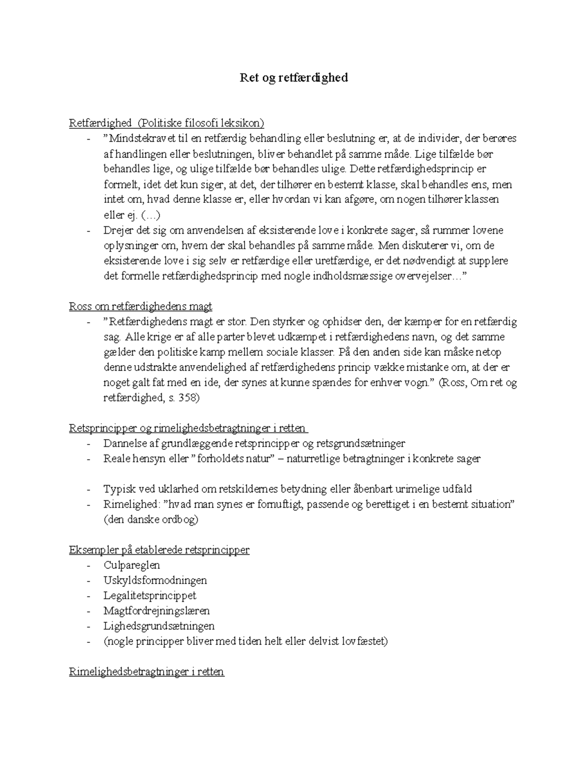 Ret og retfærdighed - Noter fra Politiske Filosofi Leksikon - Studocu