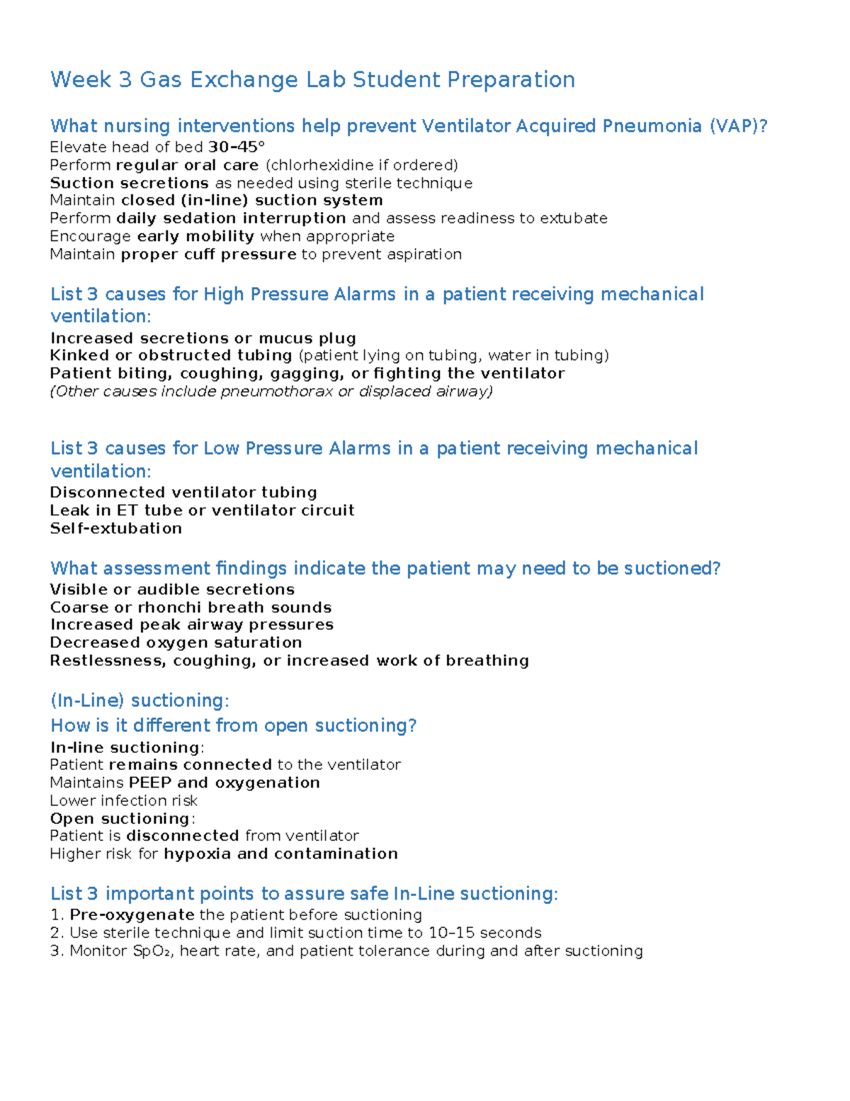 Gas Exchange Lab Prep (Week 3): VAP Prevention & Ventilator Alarms ...