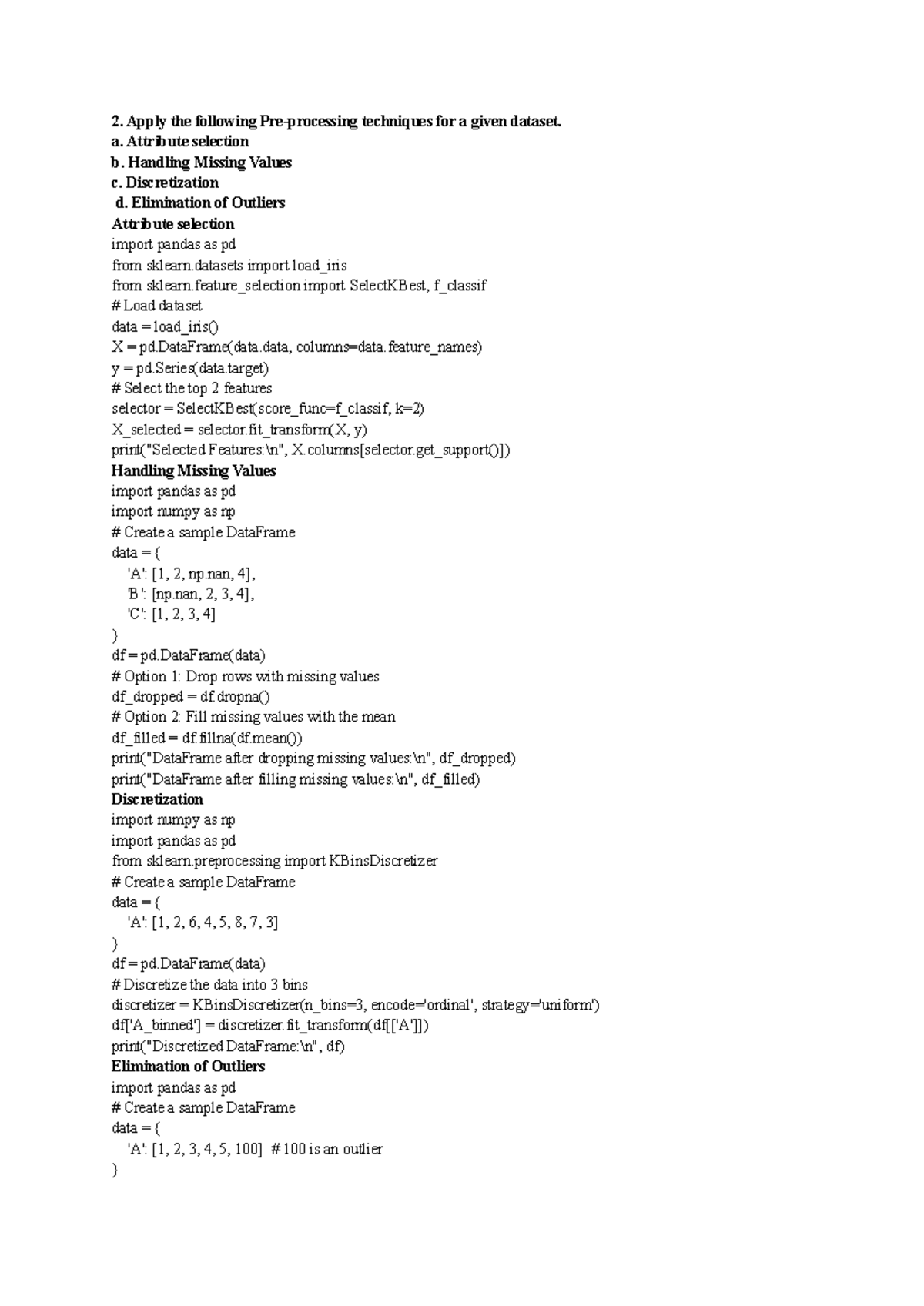 DBMS Lab: Pre-processing Techniques for Data Analysis - Studocu