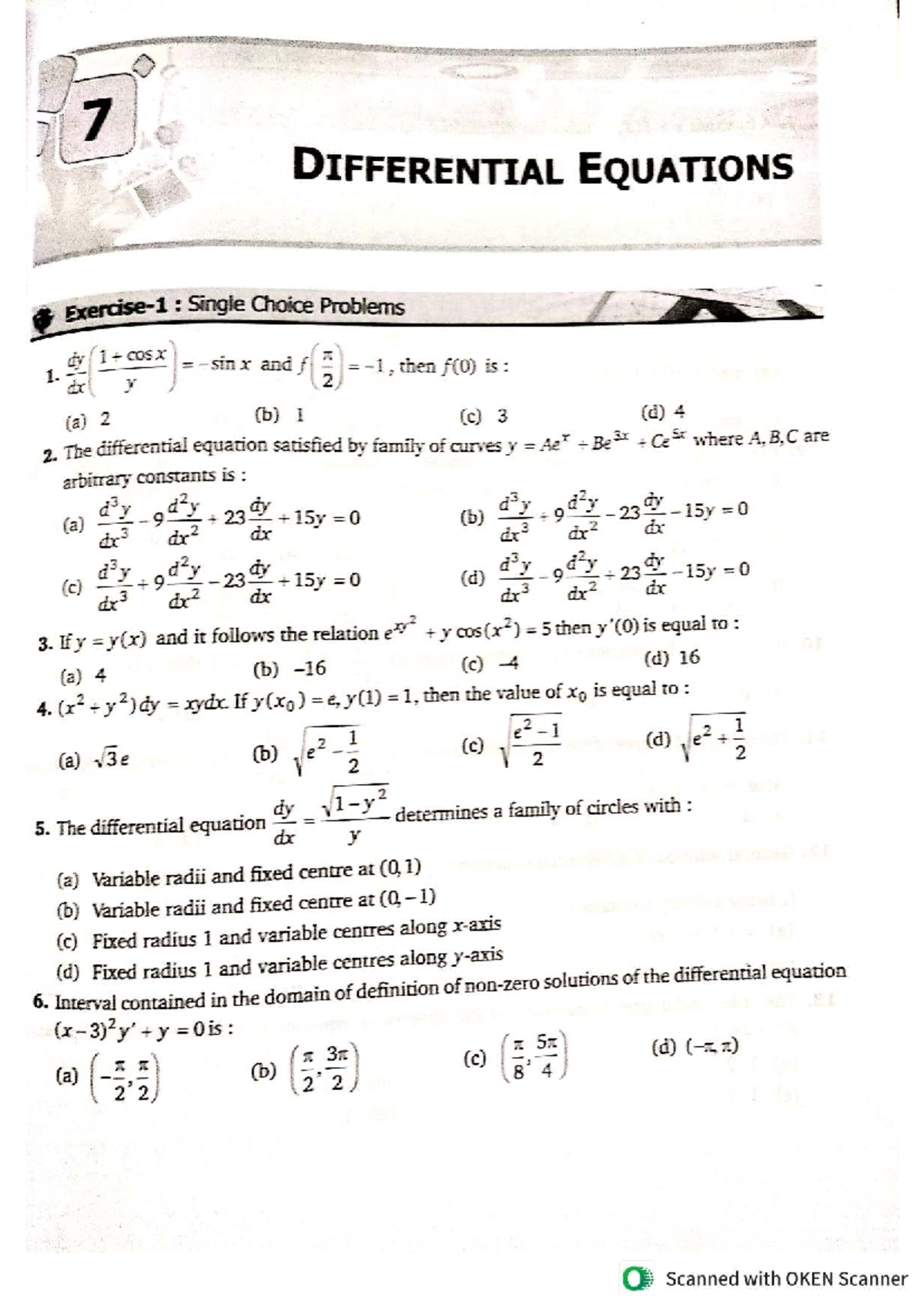 Advanced Differential Equations Problems for JEE (DE JEE ADV) - Studocu