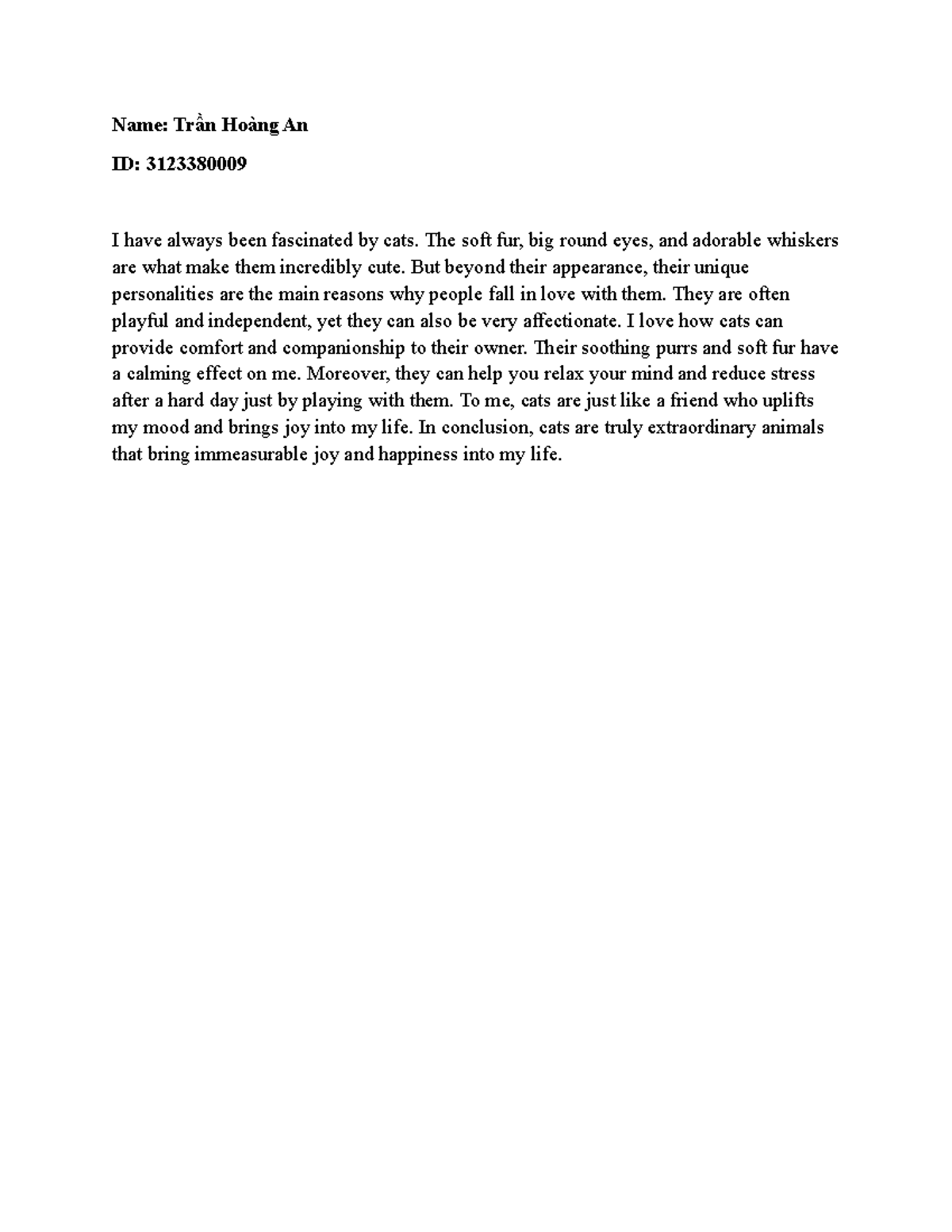 Writing Assignment 1 - The Joy of Cats - Studocu