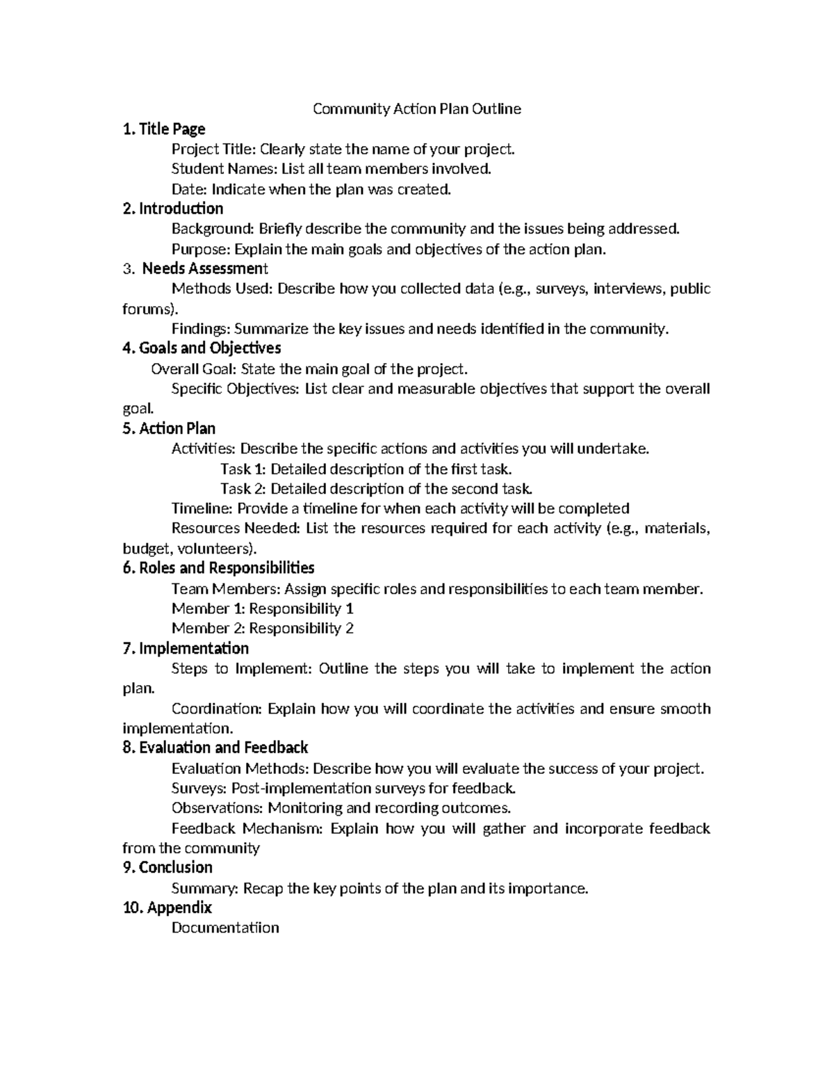 Community Action Plan Outline: A Comprehensive Approach - Studocu