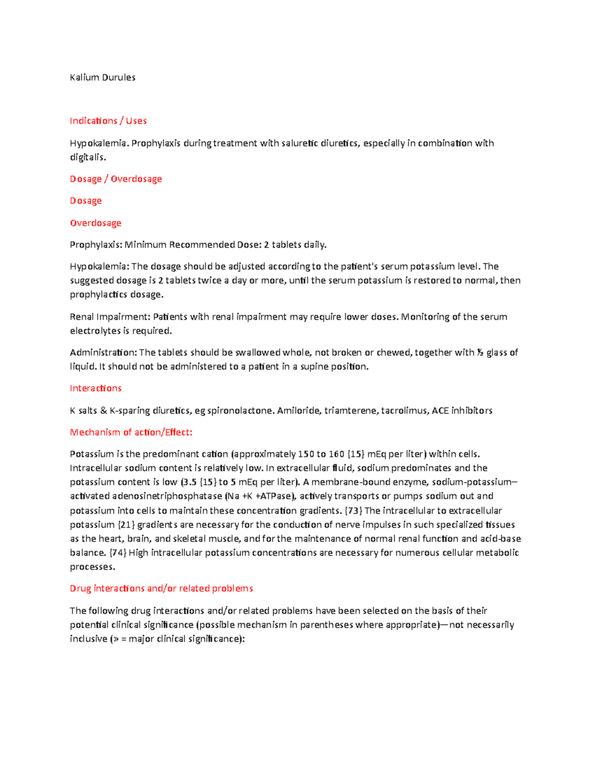 Kalium-Durules Guide: Dosage, Uses, and Interactions Explained - Studocu