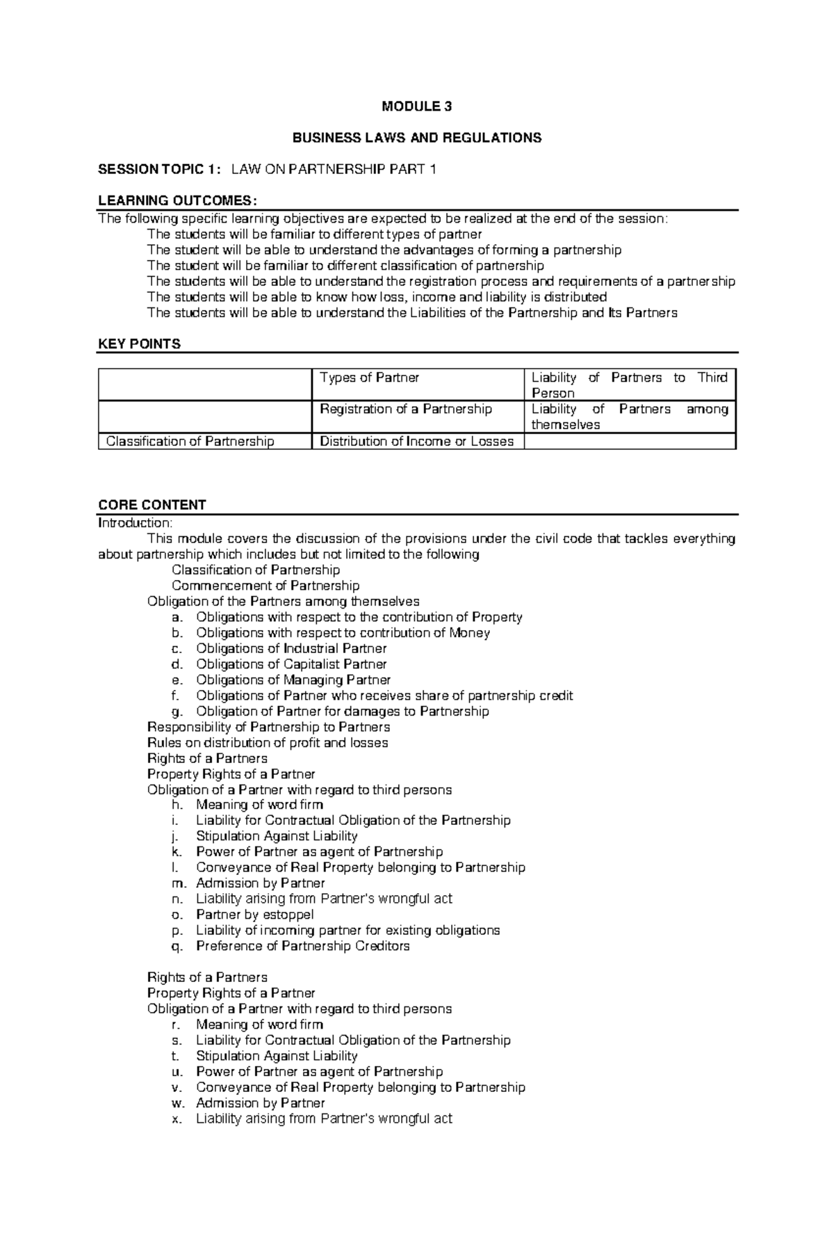 Module 3 LAW ON PARTNERSHIP PART 1 - Business Law and Regulations - Studocu
