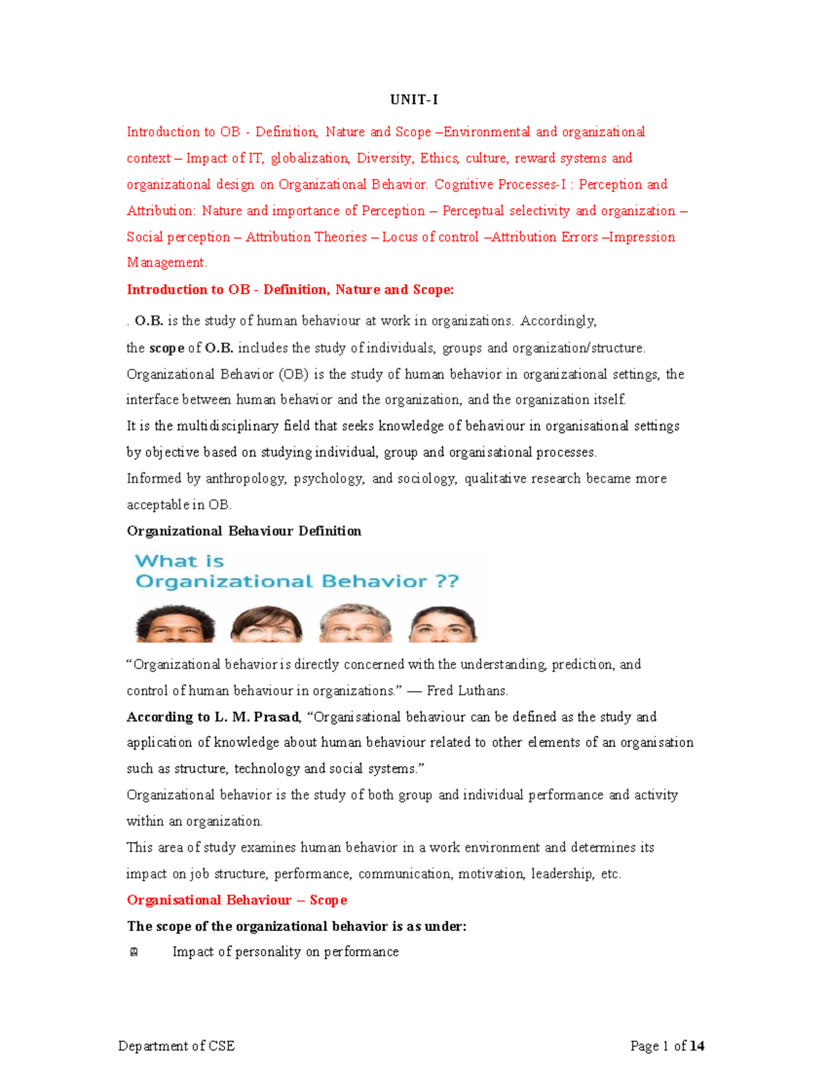 OB UNIT-1: Understanding Organizational Behavior, IT Impact, and Ethics ...