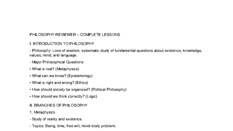 PHIL 101: Comprehensive Lessons on Introduction to Philosophy - Studocu