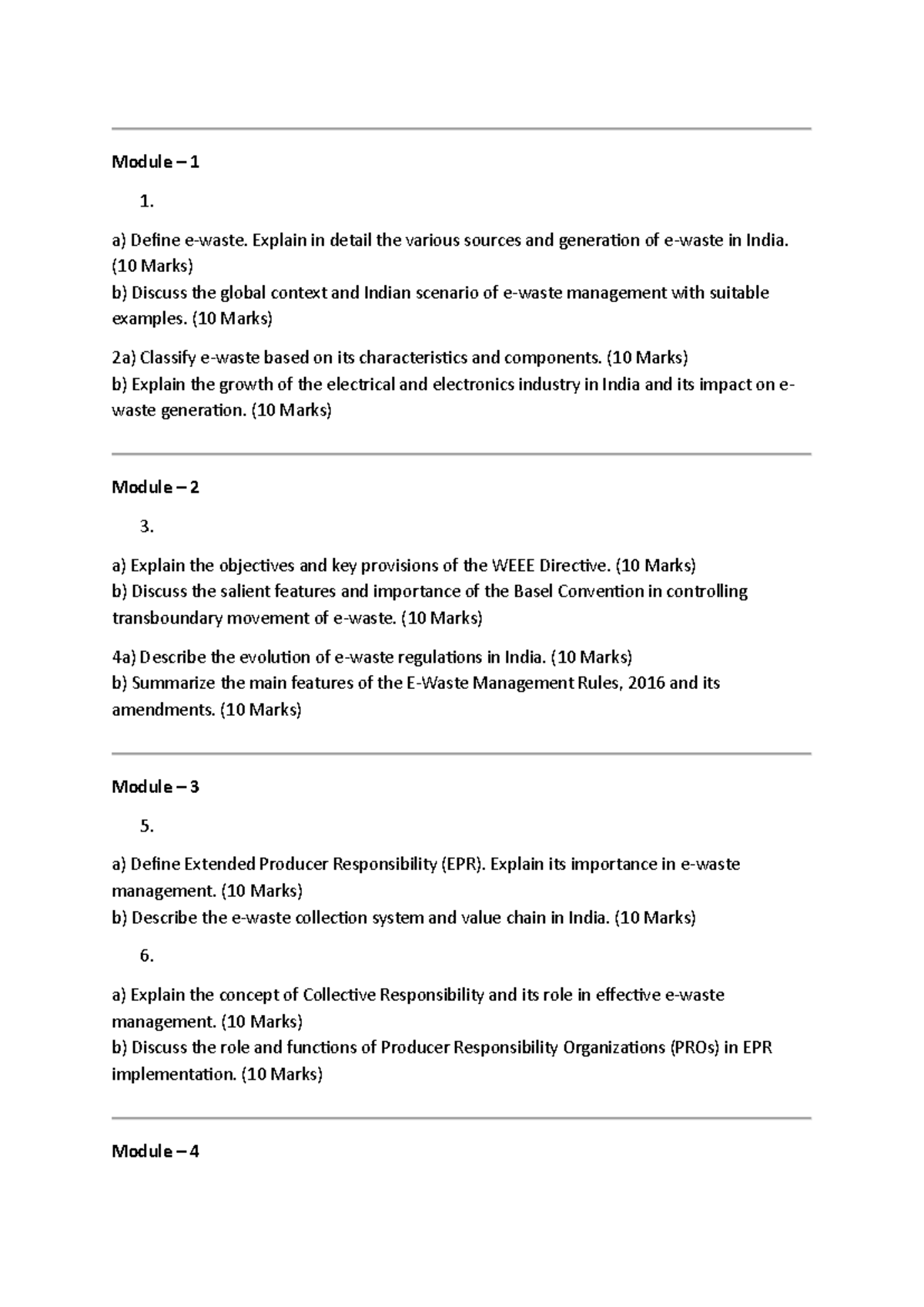 Sample Model Question Paper for BEC755A: E-Waste Management - Studocu