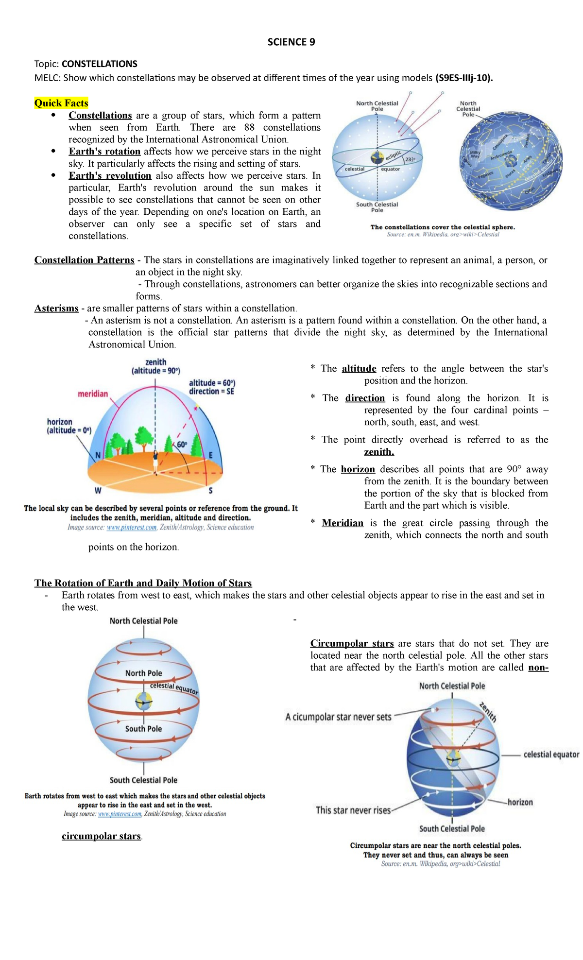 Science 9 - Constellation - SCIENCE 9 Topic: CONSTELLATIONS MELC: Show ...