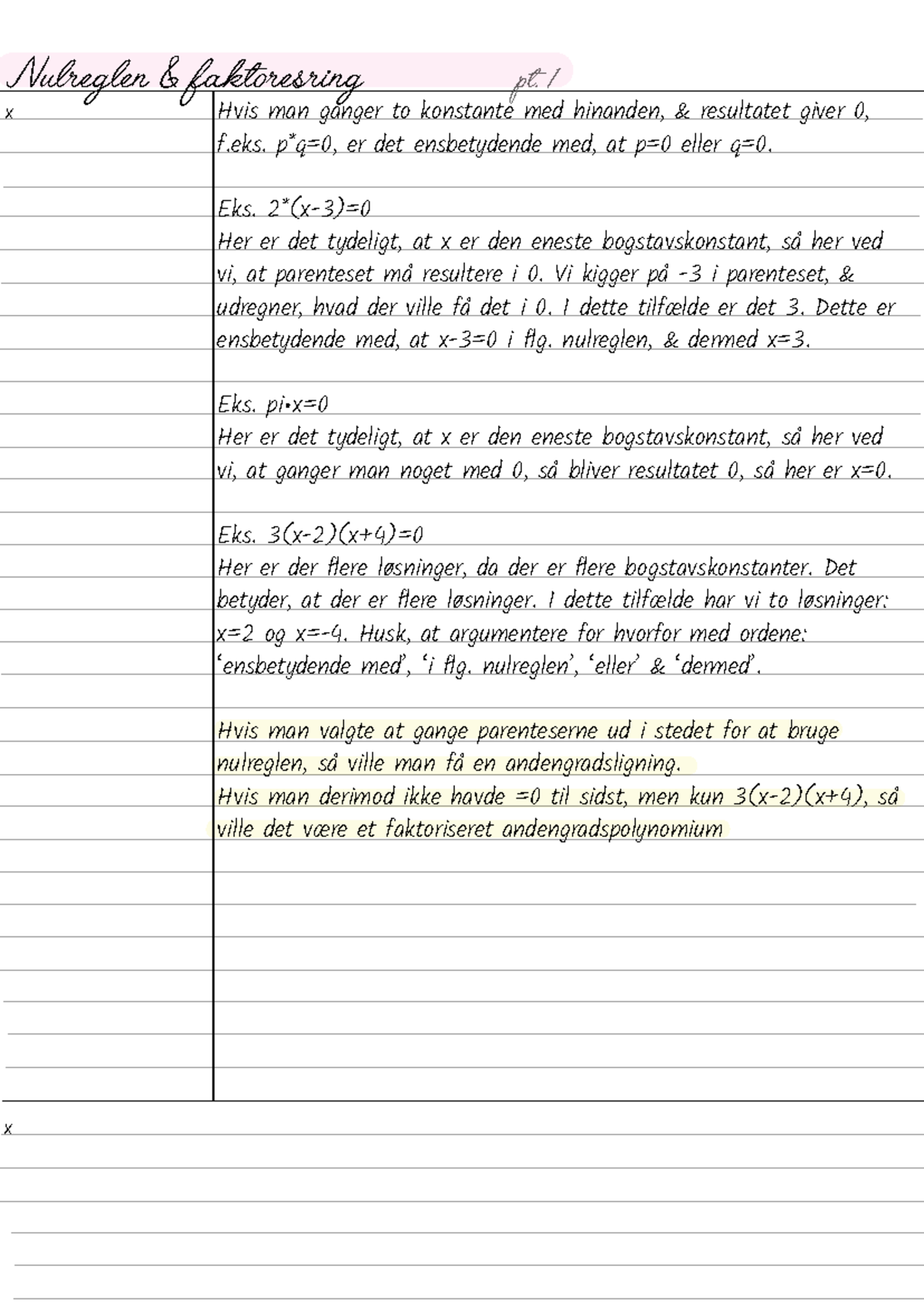 Nulreglen & Faktorisering: Eksempler og Løsninger - Print 3 - Studocu